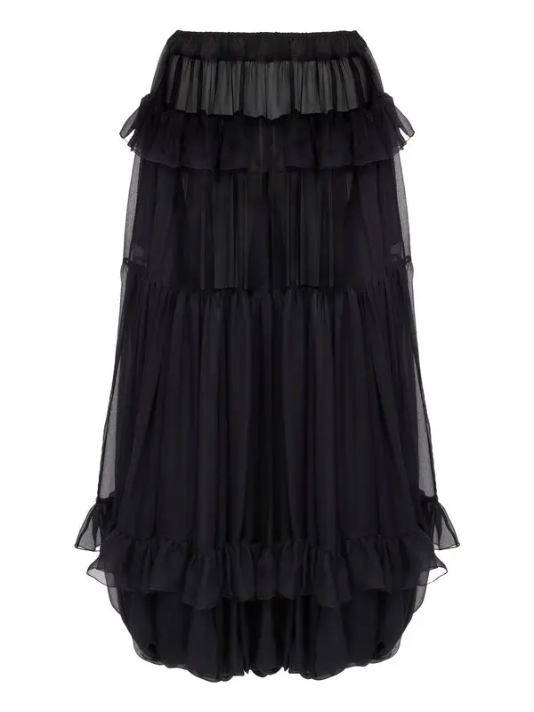 Chloé Ruffled Silk Trousers - Black
