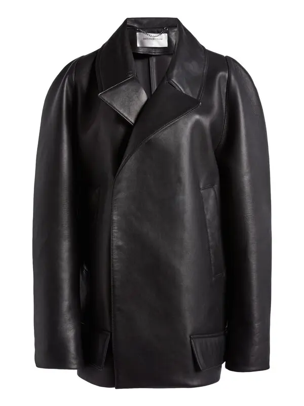 Victoria Beckham Oversized Leather Overcoat - Black