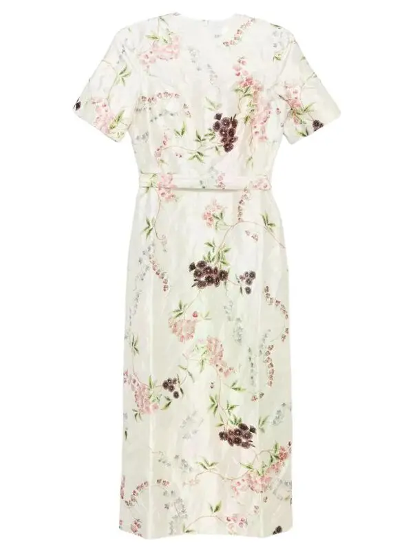 Erdem Floral Print Textured Midi Dress - Neutrals
