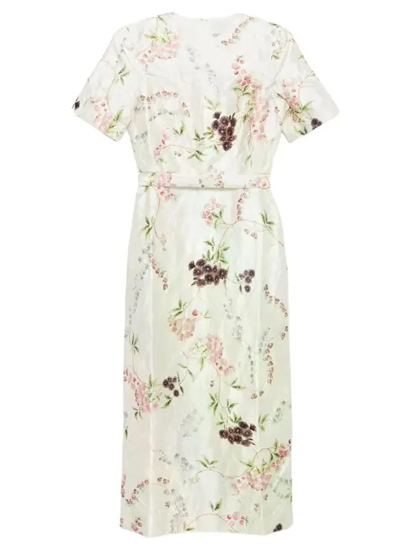 Erdem Floral Print Textured Midi Dress - Neutrals