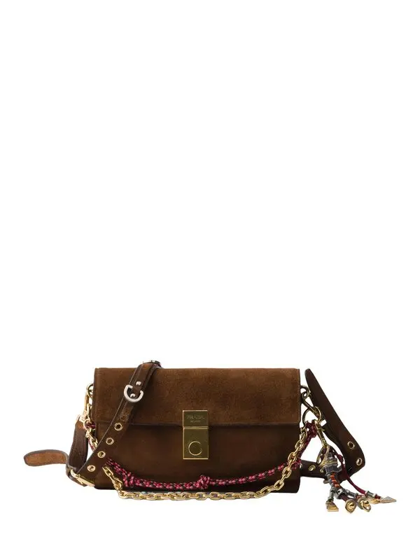 Prada Small Suede Shoulder Bag - Brown