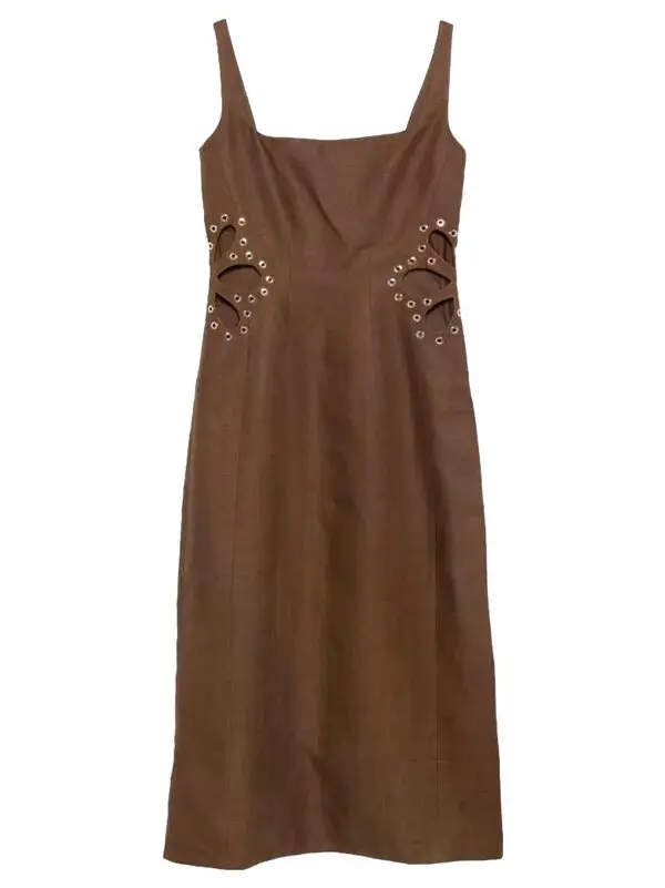 Maje Eyelet-detail Midi Dress - Brown