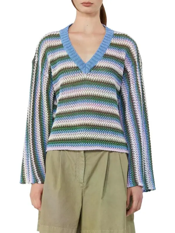 Max Mara Epica Striped V-neck Sweater - Blue
