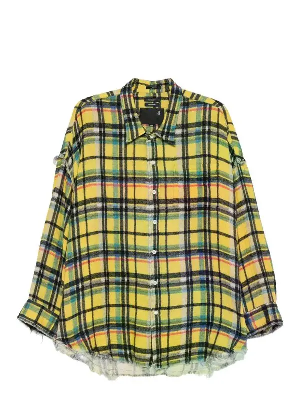 R13 Plaid Frayed Shirt - Yellow