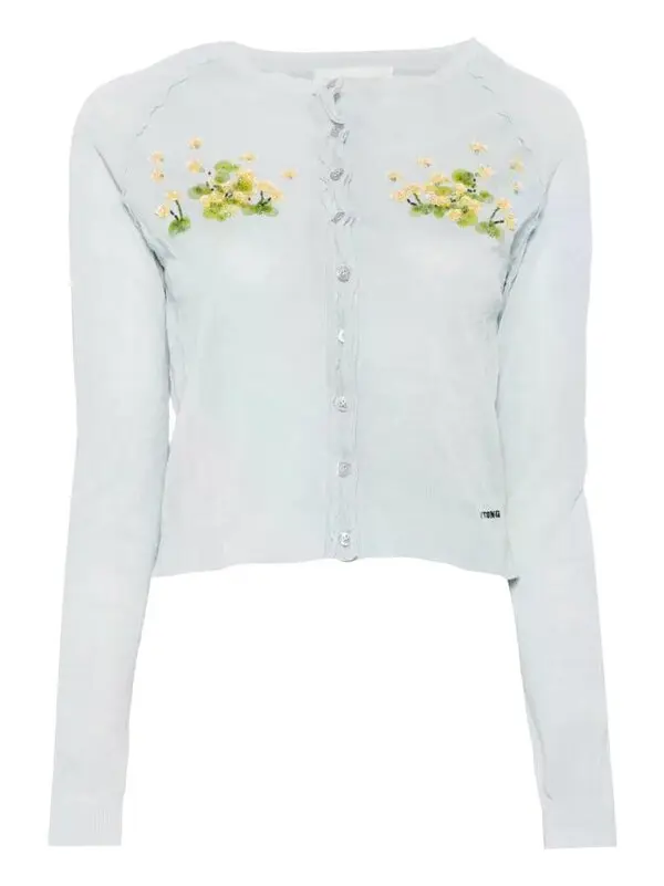SHUSHU/TONG Beaded Floral Knit Cardigan - Blue