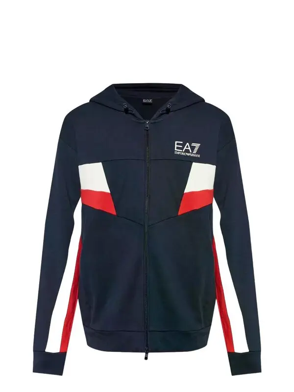 EA7 Logo-print Zip-up Hoodie - Blue