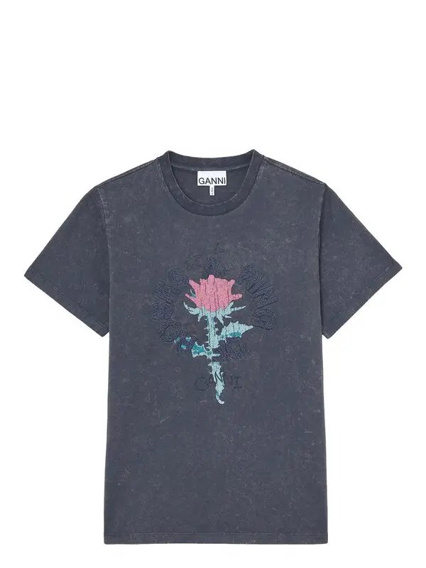 GANNI T-shirt With Rose Graphic - Mixed