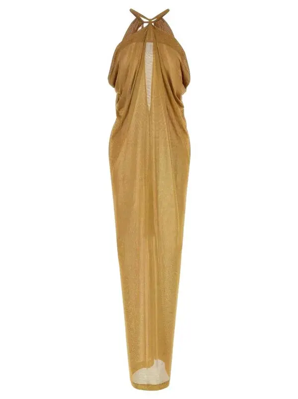 Alberta Ferretti Draping Back Slit Maxi Dress - Gold