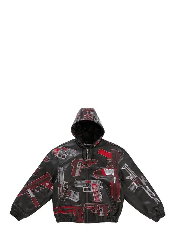 Supreme Embroidered Hooded Leather Jacket - Black