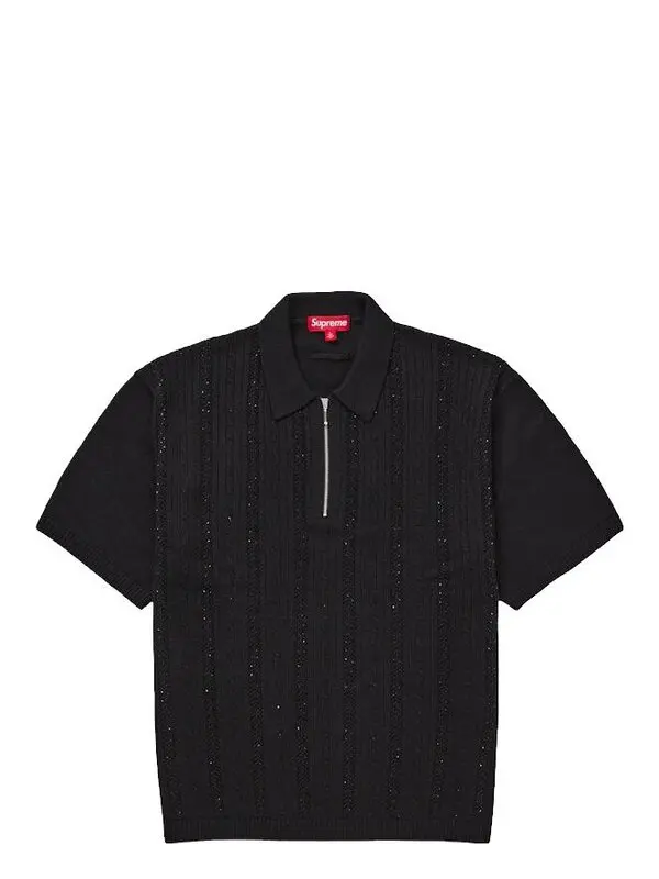 Supreme Beaded Zip Polo - Black