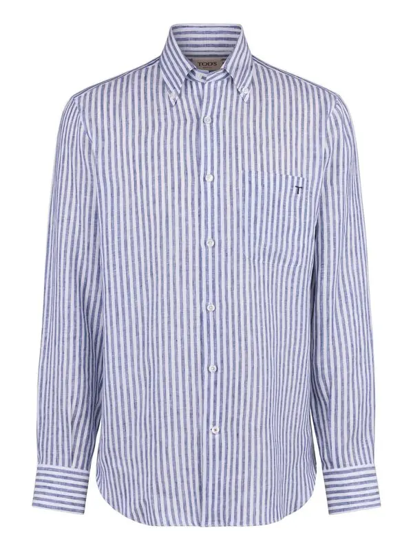 TOD'S Button Down Shirt In Striped Linen - Blue