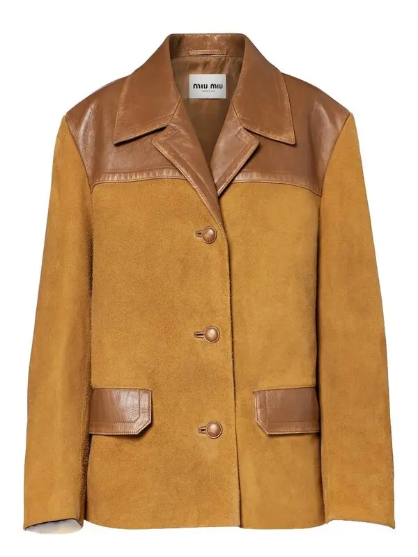 Miu Miu Leather-trimmed Oversized Suede Jacket - Brown