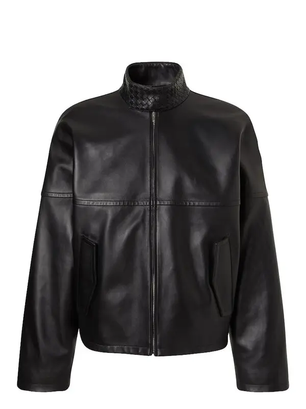 Bottega Veneta Intrecciato Leather Blouson Jacket - Black