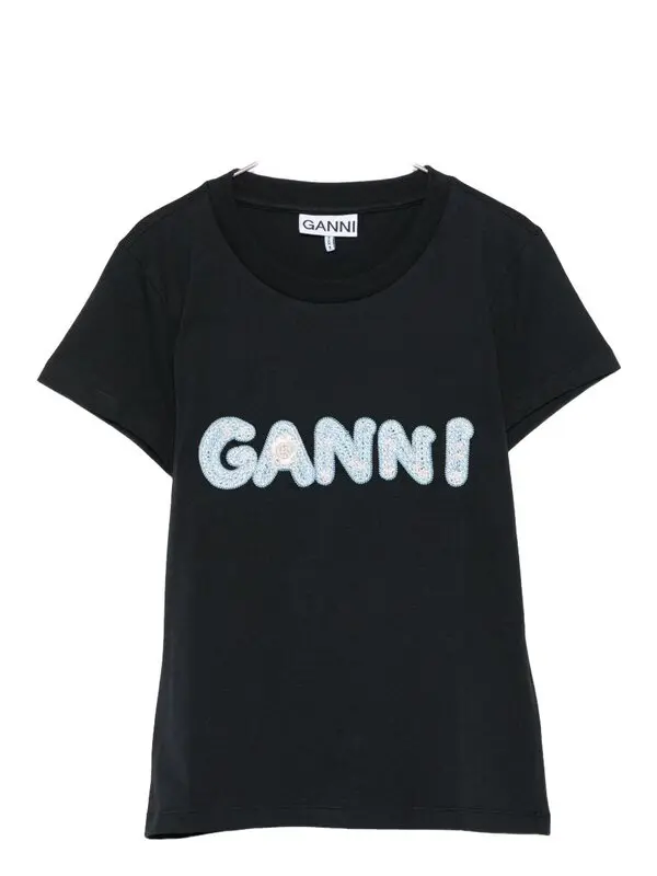 GANNI Logo Cotton T-shirt - Black