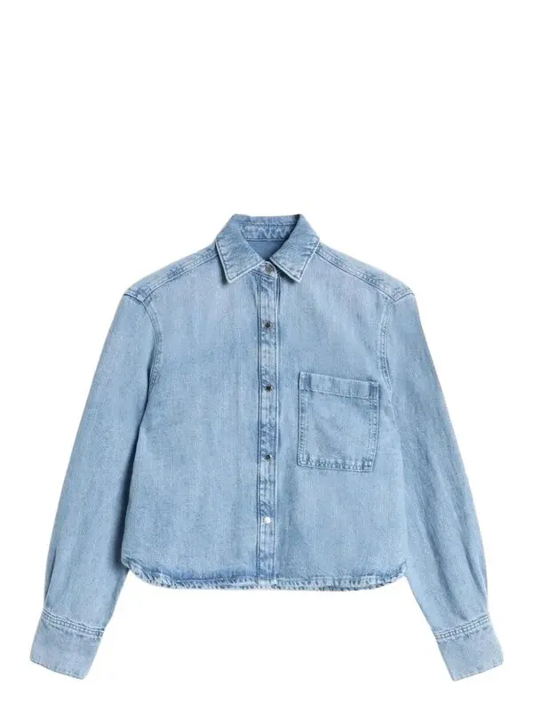 Seven For All Mankind Cropped Linen Blend Shirt - Blue