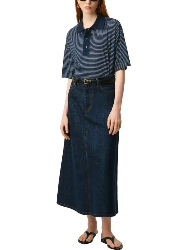 Ami Striped Boxy Fit Polo With " De Coeur" Patch - Blue