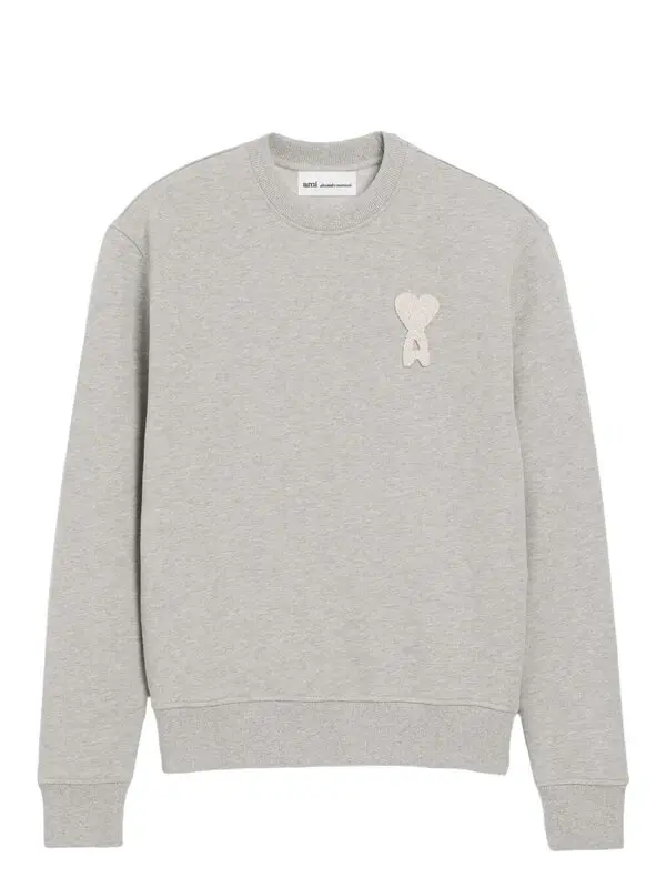Ami Crewneck With " De Coeur" Knit Patch - Gray