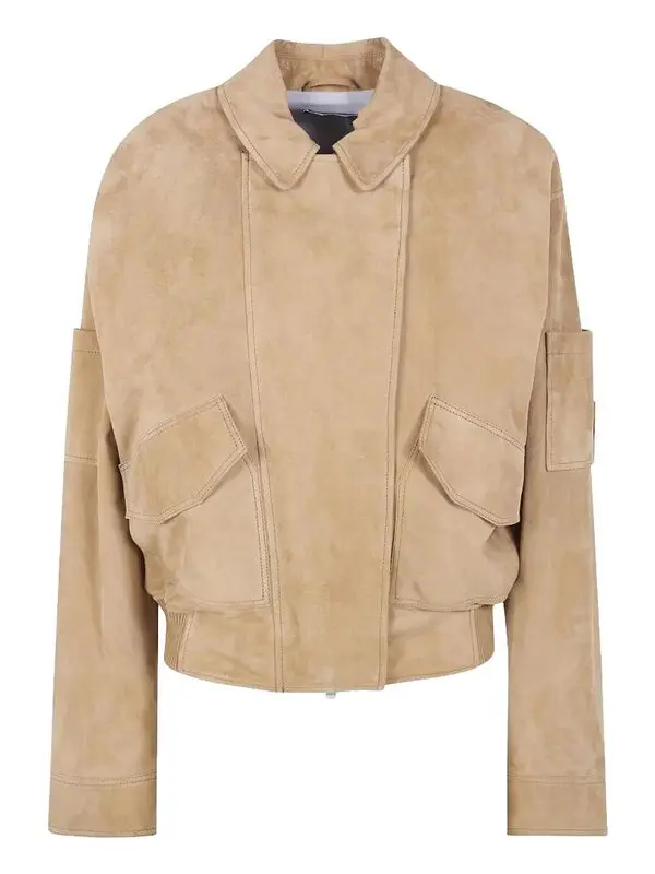 DRHOPE Oversized Nappa Vintage Bomber Jacket - Brown