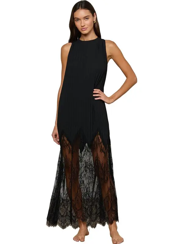 L'Agence Adalynn Maxi Dress With Lace Trim - Black