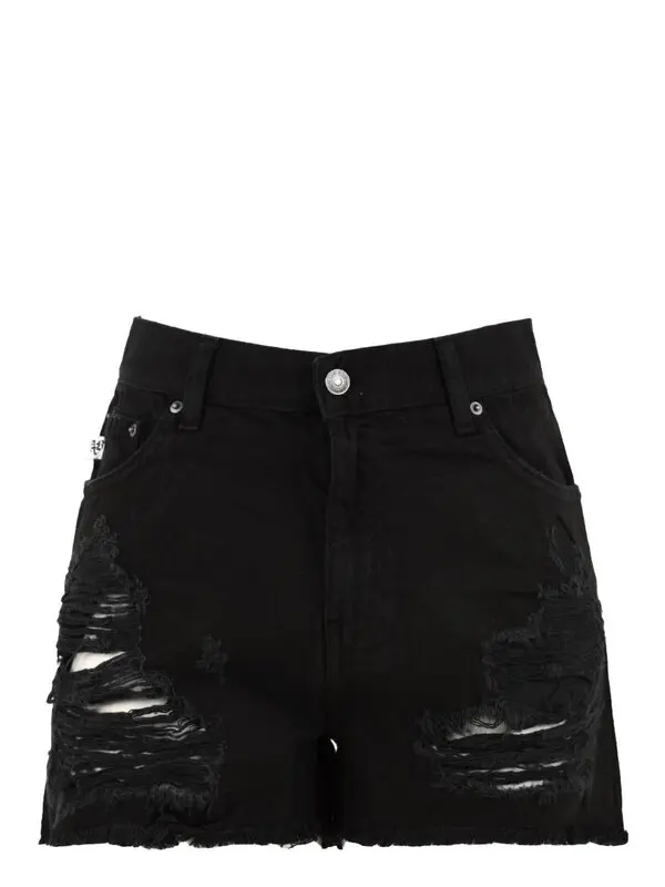 ANIYE BY Ripped Cotton Shorts - Black Vinyl