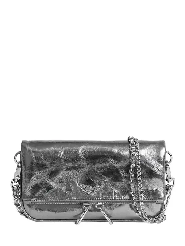 Zadig&Voltaire Metallic Leather Clutch With Chain Strap - Grey