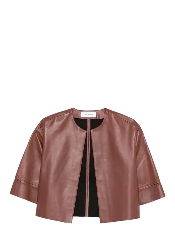 YVES SALOMON Laser-cut Cropped Leather Jacket - Red