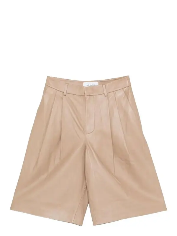 YVES SALOMON Pleated Leather Bermuda Shorts - Nude & Neutrals