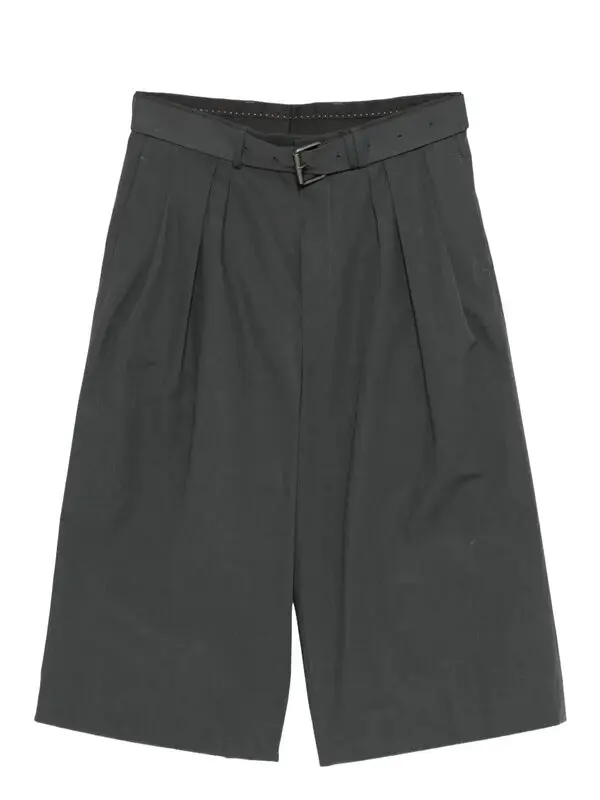 Dries Van Noten Belted Cotton Poplin Bermuda Shorts - Grey