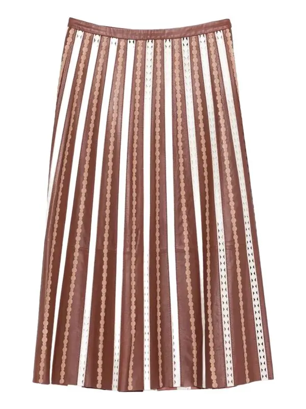 YVES SALOMON Striped Leather Midi Skirt - Red