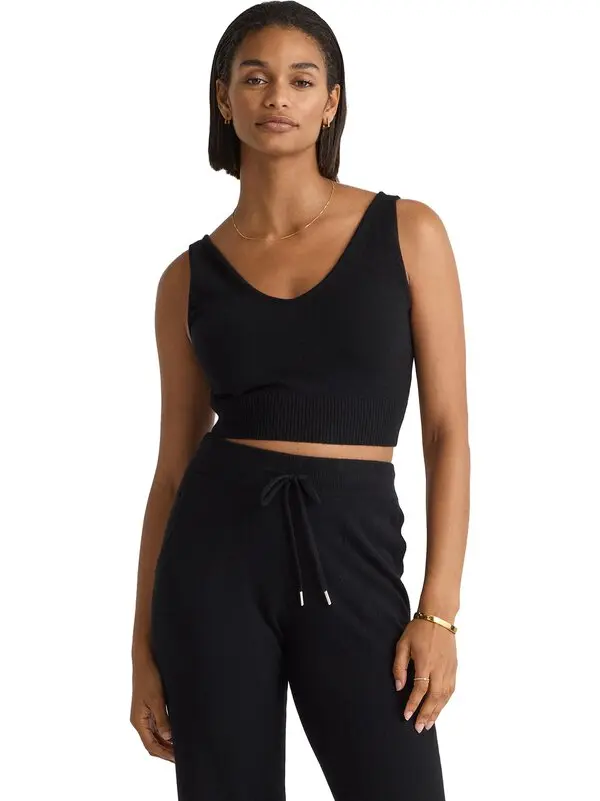 Quince Mongolian Cashmere Cropped Tank Top - Black