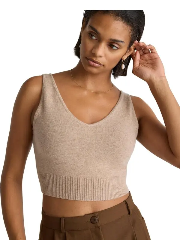Quince Mongolian Cashmere Cropped Tank Top - Oatmeal