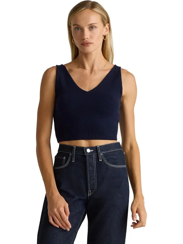 Quince Mongolian Cashmere Cropped Tank Top - True Navy