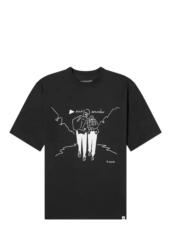 AND WANDER Yu Nagaba Printed Tee - Black