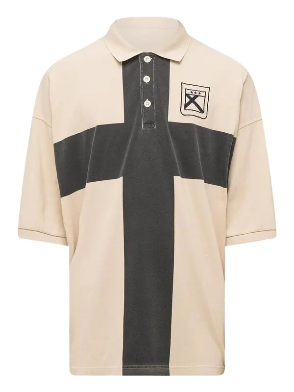 032C Fainting Cross Oversized Polo Shirt - Tan