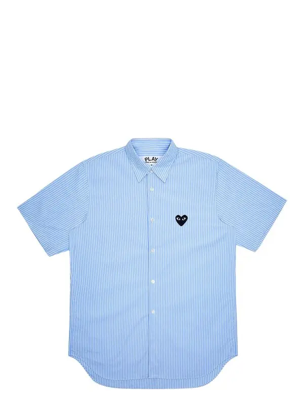 Play Comme Des Garcon Heart Patch Striped Shirt - Blue