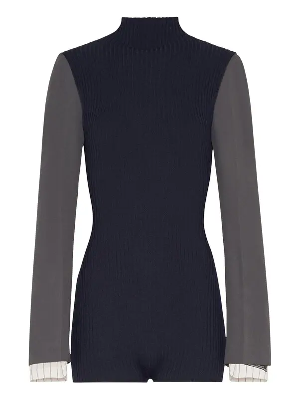 JEAN PAUL GAULTIER High Neck Bodysuit With Tailored Sleeves - Blue