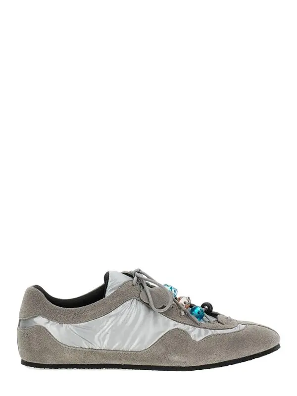 Cecilie Bahnsen Blaise Suede And Nylon Sneakers With Beads - Silver