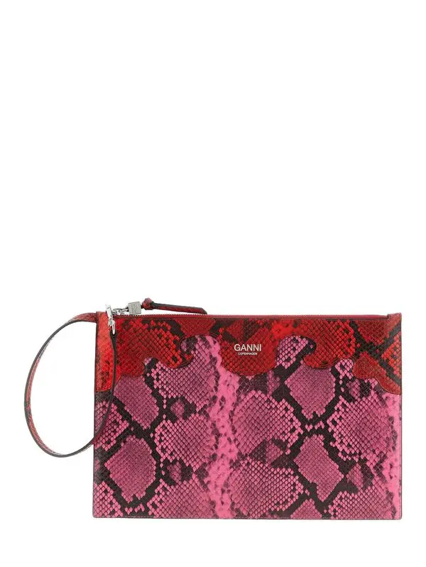 GANNI Python Print Faux Leather Clutch With Wristlet - Fuchsia