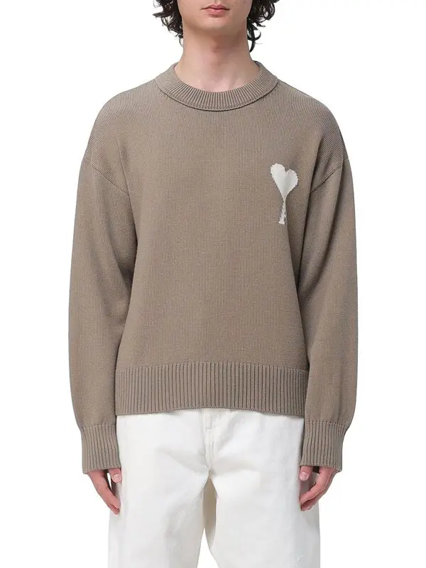Ami Embellished Crew Neck Sweater - Beige