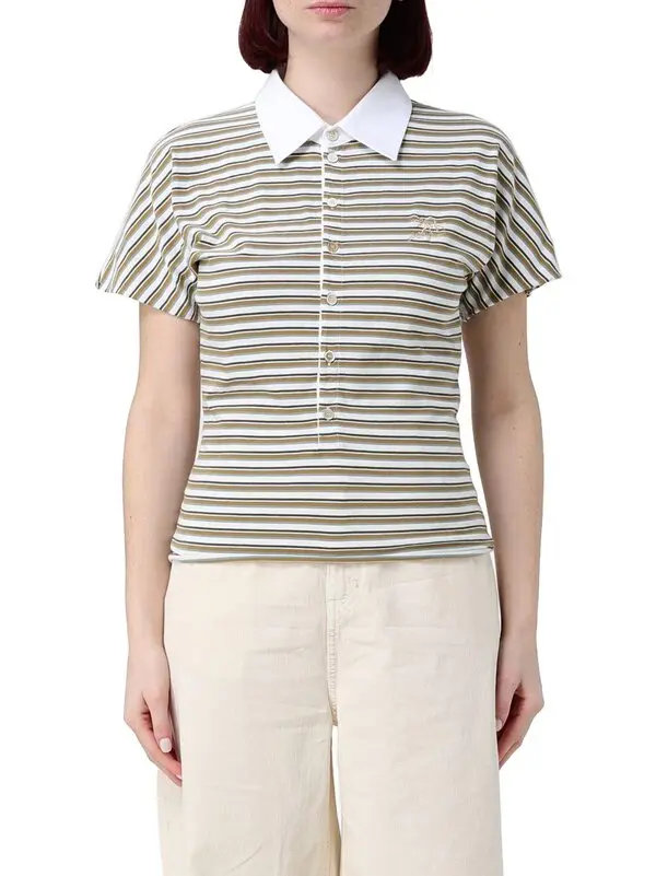 GOLDEN GOOSE Striped Cotton Short Sleeve Polo Shirt - Multicolor