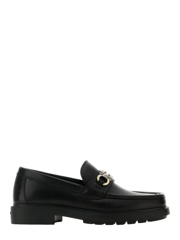 FERRAGAMO Gancini Leather Loafers - Black