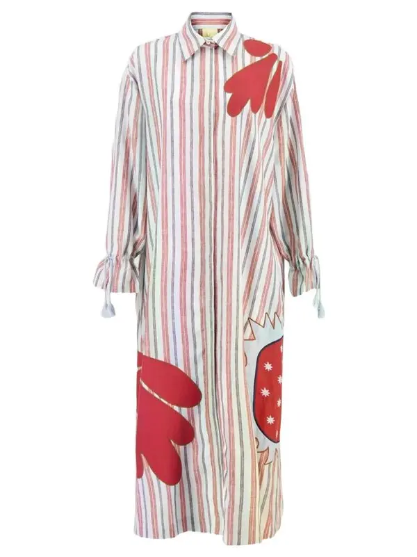 PAULA Loral-appliqué Striped Shirt Dress - Red