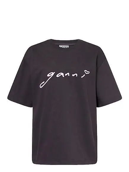GANNI Logo-embroidered Relaxed-fit Cotton T-shirt - Phantom