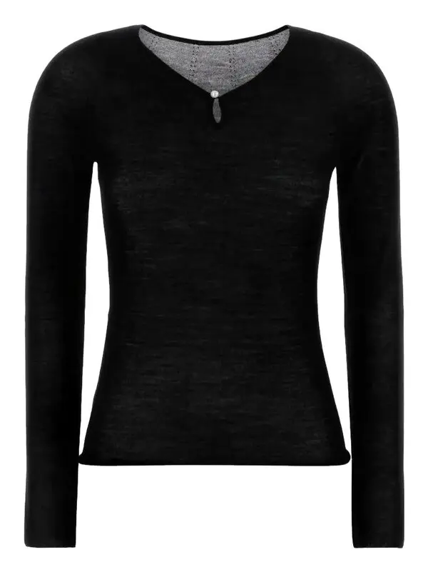 Carven V-neck Long Sleeve Sweater - Black