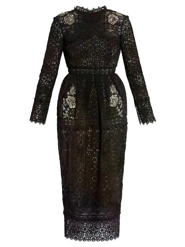 Erdem Lace Beaded Midi Dress - Black