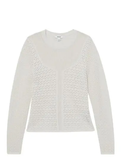REISS Pointelle-detail Knitted Top - Ivory