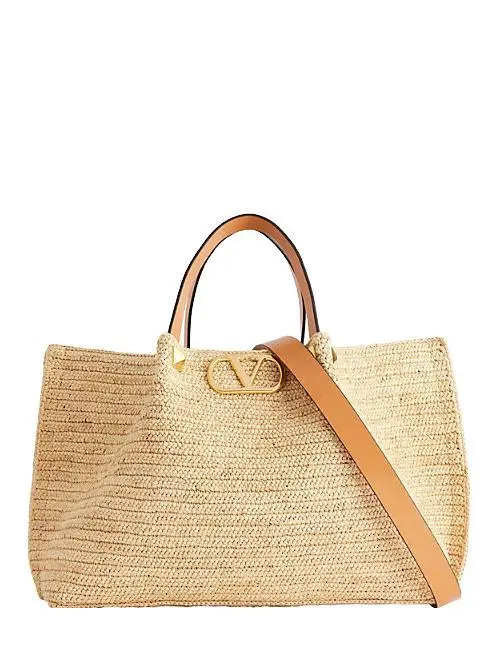 Valentino Garavani Vlogo Medium Straw Tote Bag - Naturale/naturalcamel