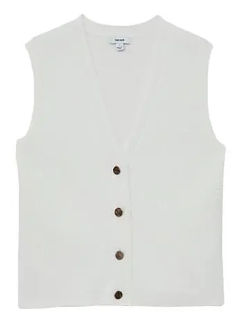 REISS Herringbone-textured Knitted Waistcoat - White