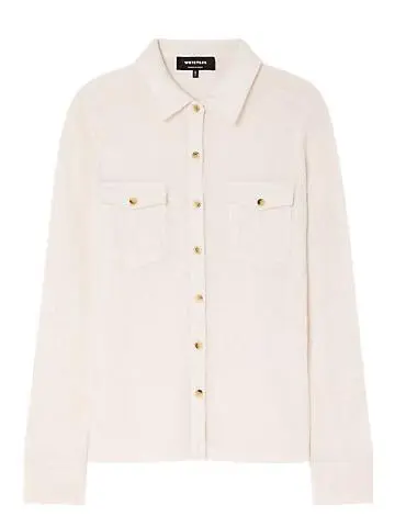 Whistles Textured Cotton-jersey Button-down Shirt - Cream