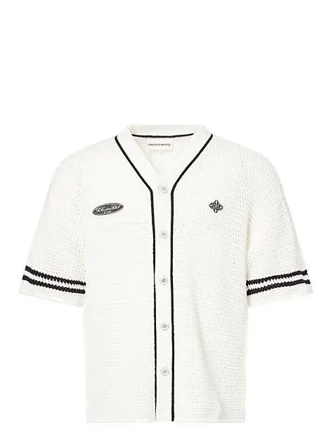 THE COUTURE CLUB Logo-patch Crochet-knit Cotton Baseball Shirt - White